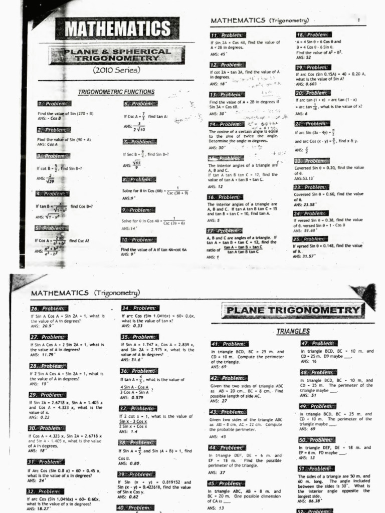 2010 Besavilla Mathematics Plane Amp Spherical Trigonometry PDF Free | PDF