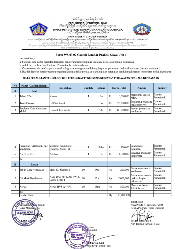 2. Form LK WS.03.02 Lembar Praktik Siswa Unit 1 | PDF