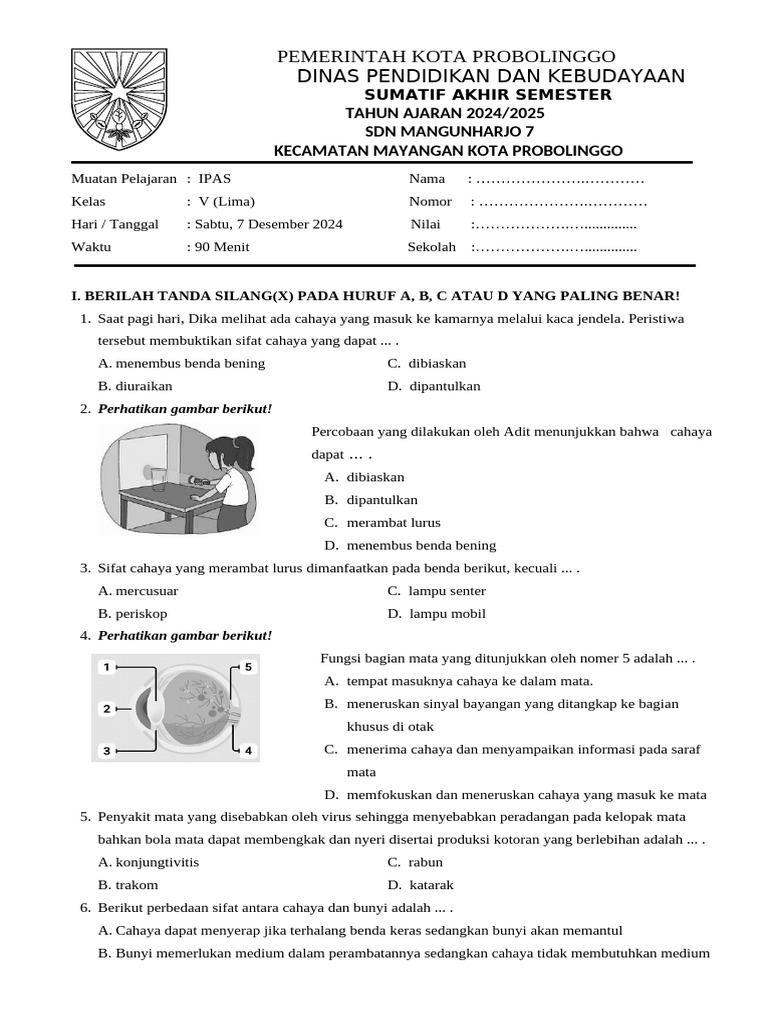 Soal Ipas Sas Ganjil Kelas V Ta 2024-2025 | PDF
