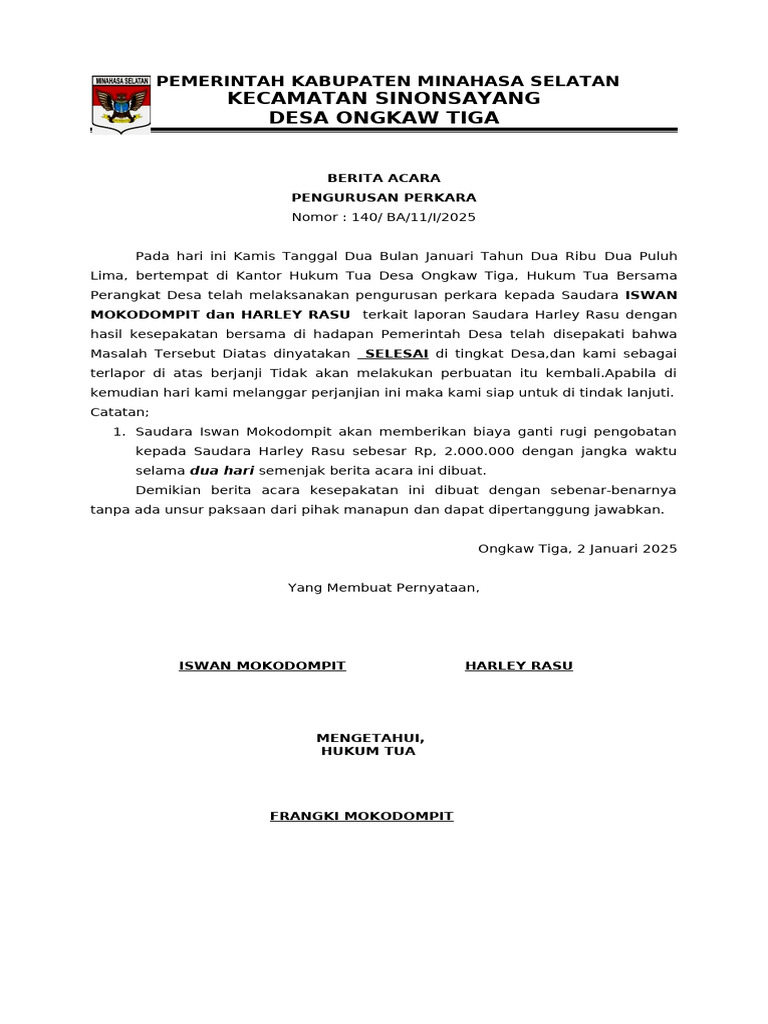 Berita Acara Pengurusan Perkara | PDF