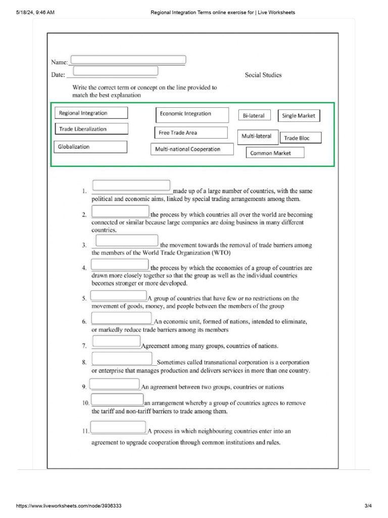 Regional Integration Terms online exercise for _ Live Worksheets | PDF