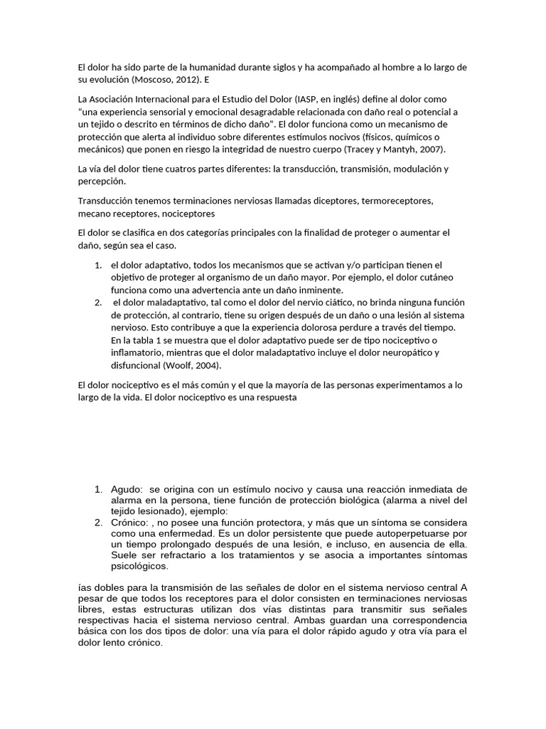 Tipos y Mecanismos del Dolor Humano | PDF | Dolor | Medicina CLINICA
