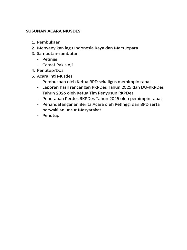 Susunan Acara Musdes RKPDes 2025 | PDF