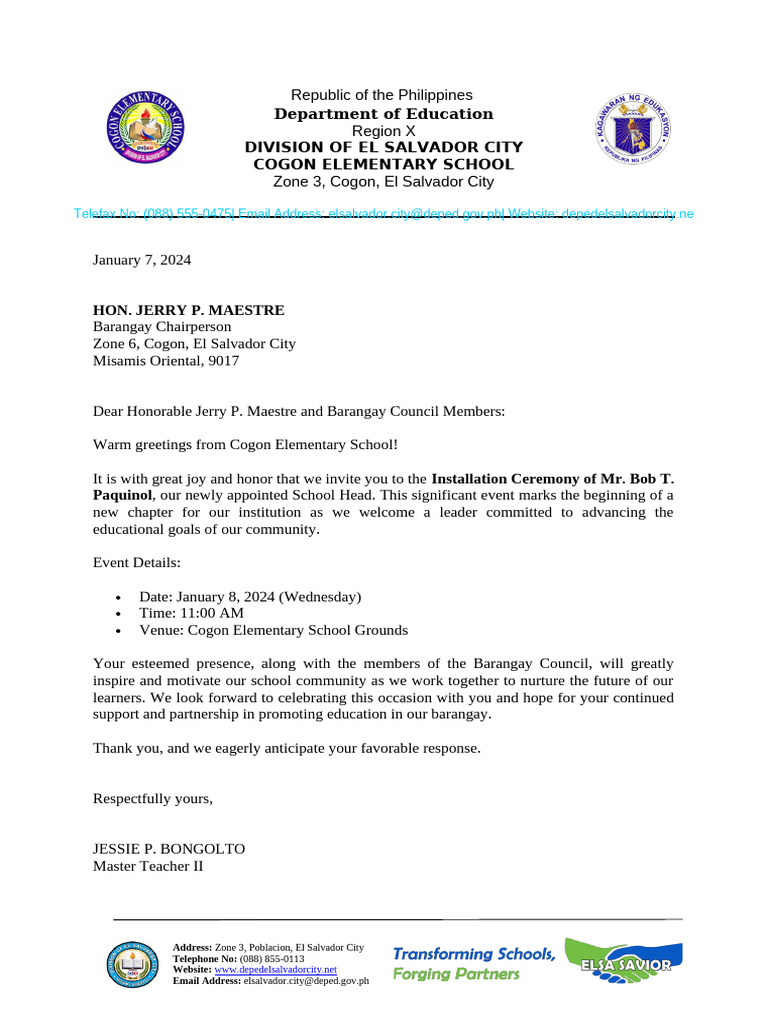 Invitation Letter Brgy Council | PDF
