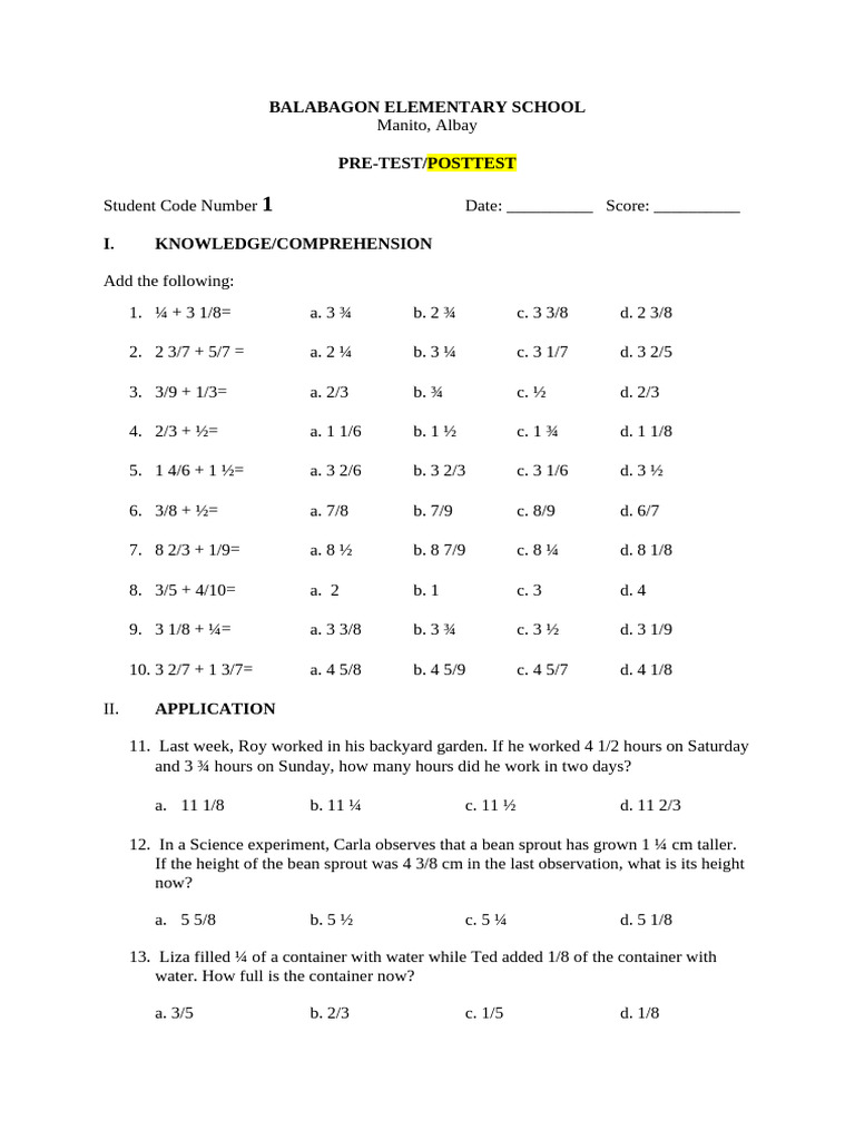 Pretest and Post Test, Journal Entries | PDF | Learning | Cognition