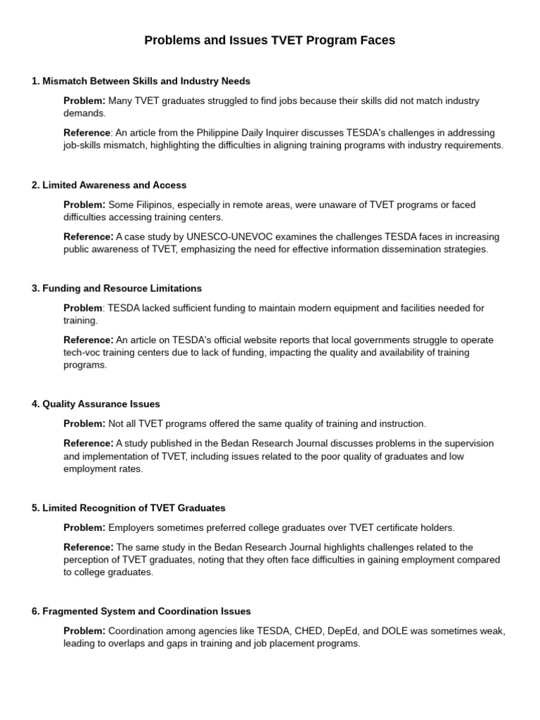 Problems and Issues TVET Program Faces | PDF