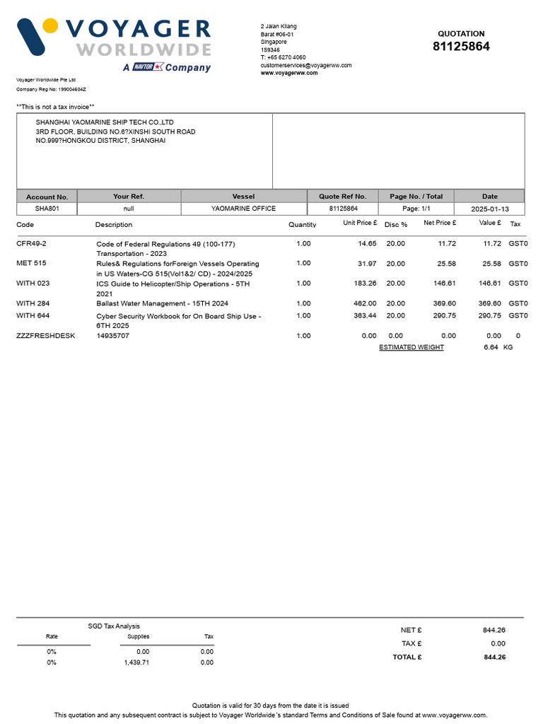 Quotation for Marine Supplies Estimate | PDF