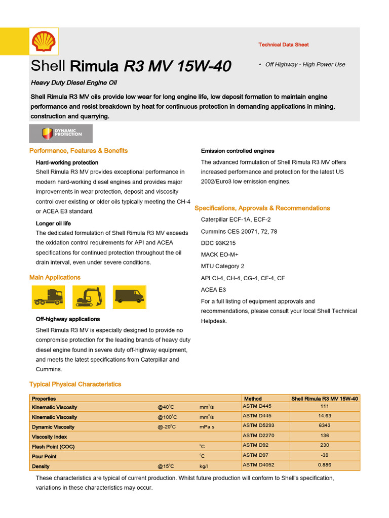 Shell Rimula R3 MV 15W-40 Overview | PDF | Motor Oil | Materials