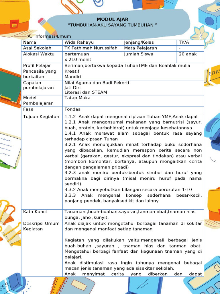 Modul Ajar - Aku Sayang Tumbuhan | PDF
