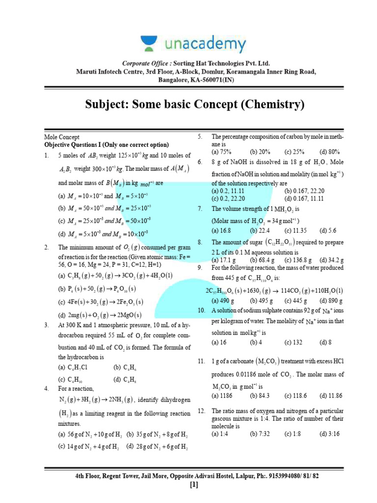 Chemistry DPP | PDF | Mole (Unit) | Physical Chemistry