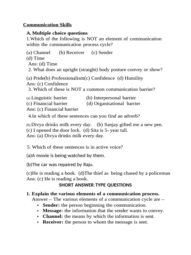 Communication Skills Question Answer | PDF | Communication | Cognition