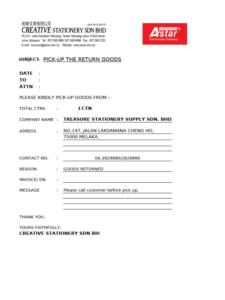 Goods Return Pickup Notice | PDF