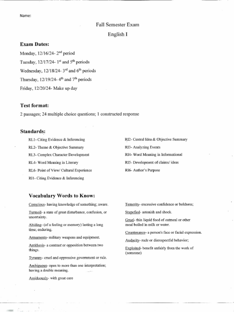 Semester 1 Exam Study Guide | PDF