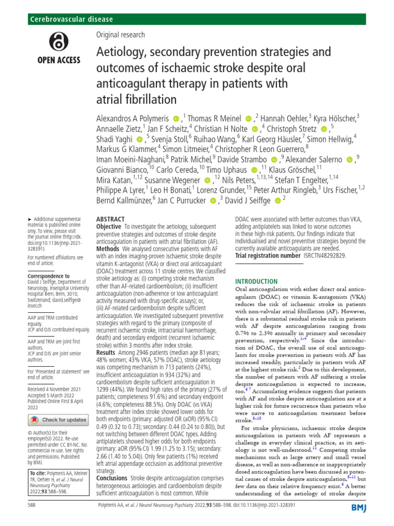 Acv A Pesar de Anticoagulacion en Fa | PDF | Stroke | Medical Specialties