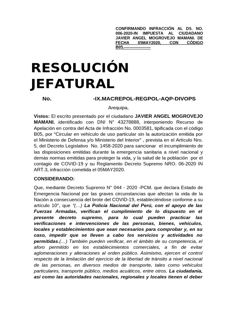 Mogrovejo Mamani B05 | PDF | Policía | Estado de emergencia