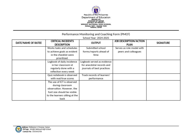Performance Monitoring and Coaching Form (PMCF) | PDF | Learning ...