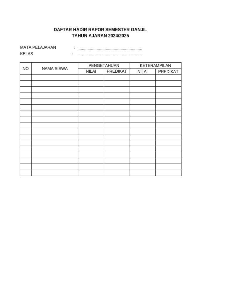Form Nilai Rapor k13 | PDF