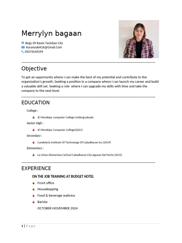 Resume of Merrylyn Bagaan | PDF