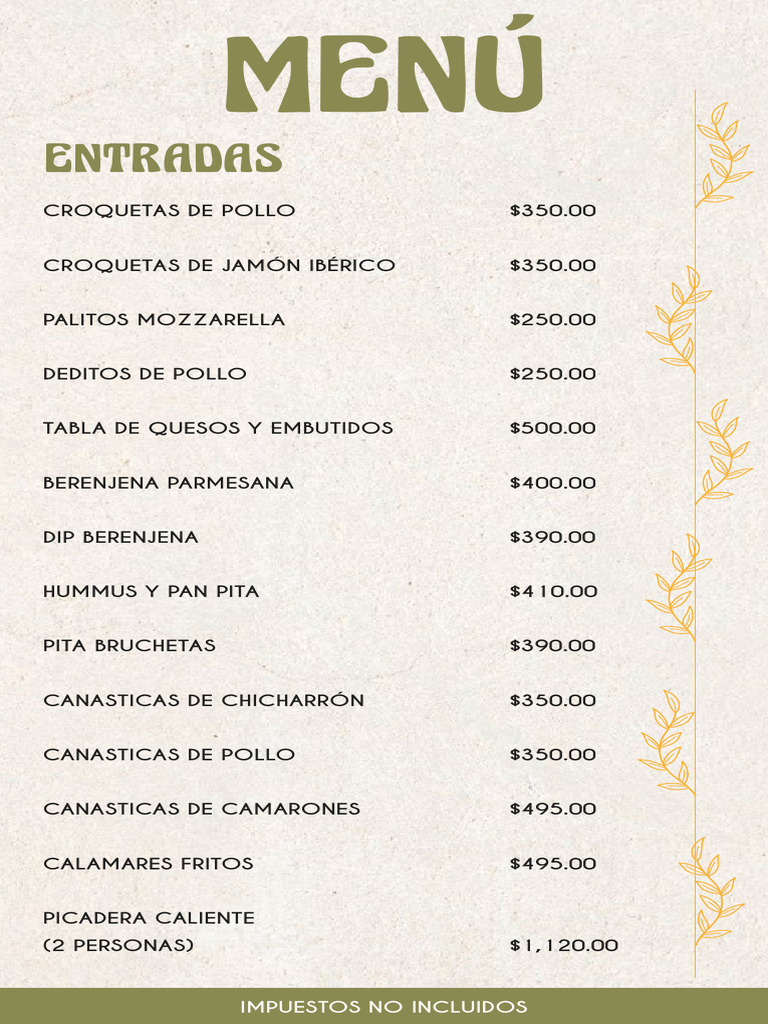 Menu A La Carta Bebidas y Comida | PDF | filete | Cocina occidental