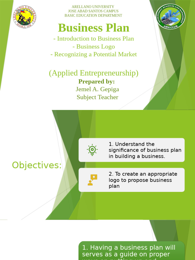 ENTREPRENEURSHIP LESSON 5 - INTRODUCTION TO BUSINESS PLAN | PDF | Logos ...