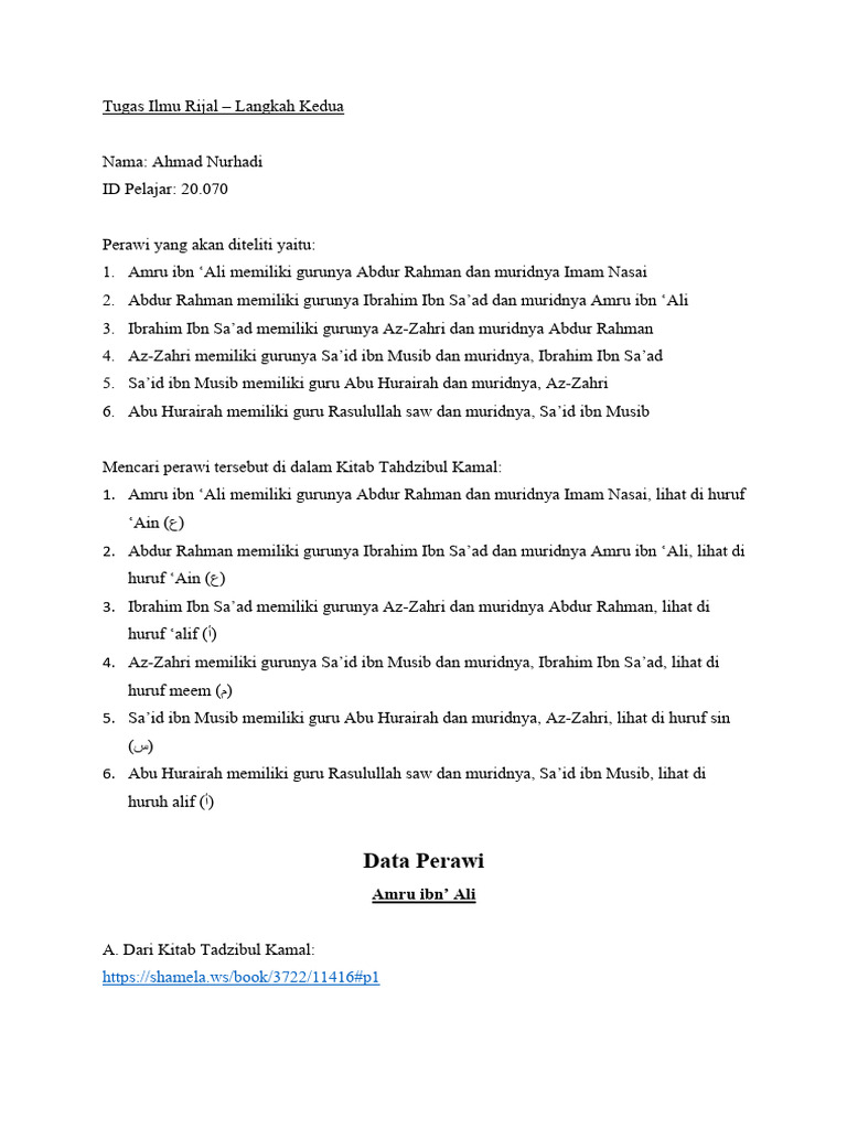 AhmadNurhadi_Tugas Ilmu Rijal_LangkahKedua | PDF
