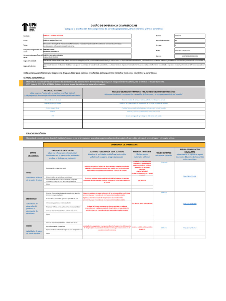 Diseño de Sesion de Aprendizaje 1 | PDF | Aprendizaje | Salón de clases