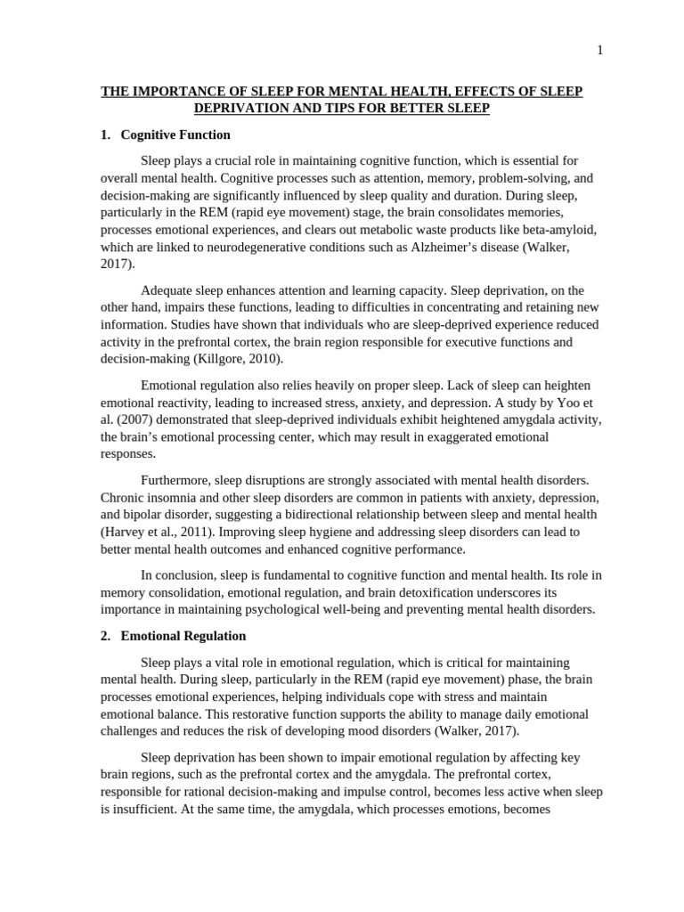 The Importance of Sleep For Mental Health | PDF | Sleep | Sleep Deprivation