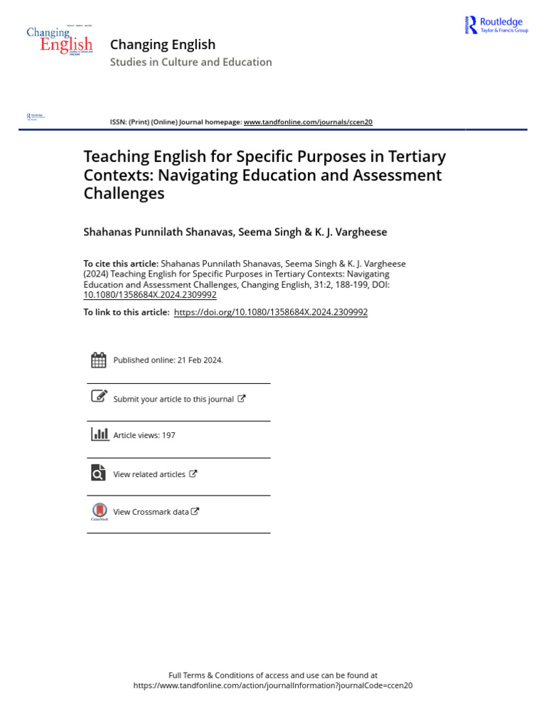 Teaching English for Specific Purposes in Tertiary Contexts - Navigating Education and ...