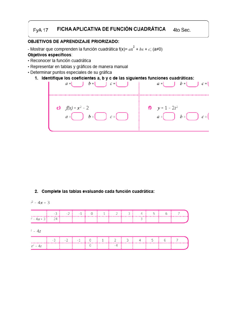Ficha Aplicativa de Función Cuadrática-1 | PDF