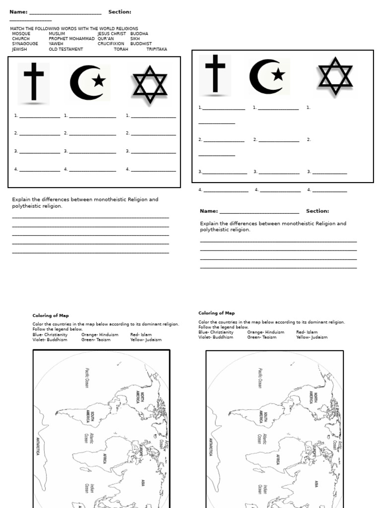 World Religions Matching Quiz | PDF | Monotheism | Polytheism