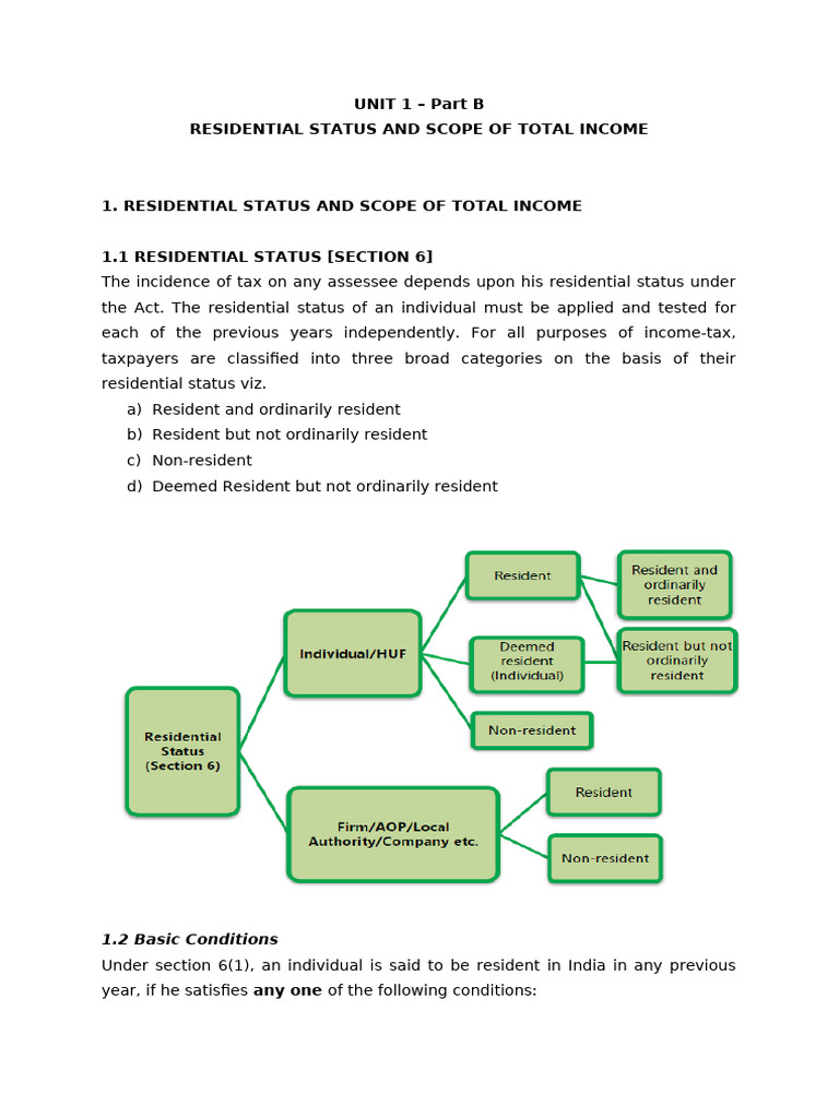 Unit 1 - Part B - Residential Status and Scope of Income | PDF | Income Tax | Taxation