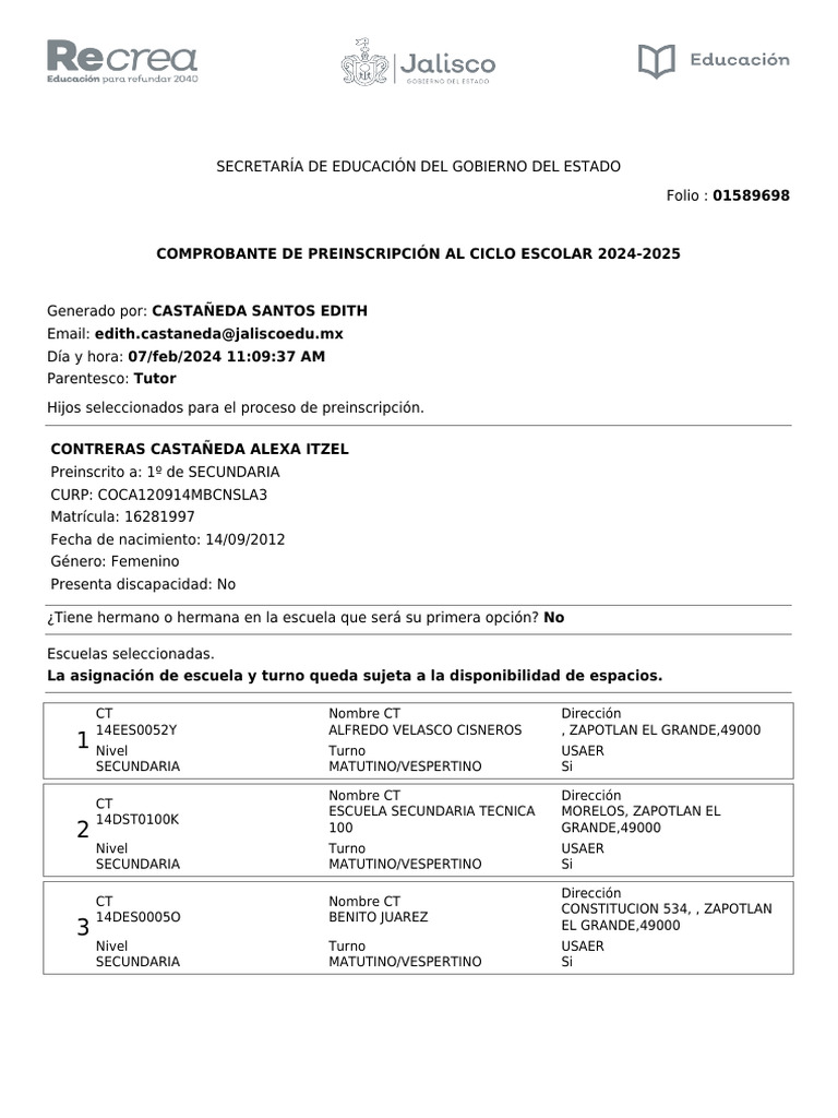 Inscripcion de Alexa | PDF