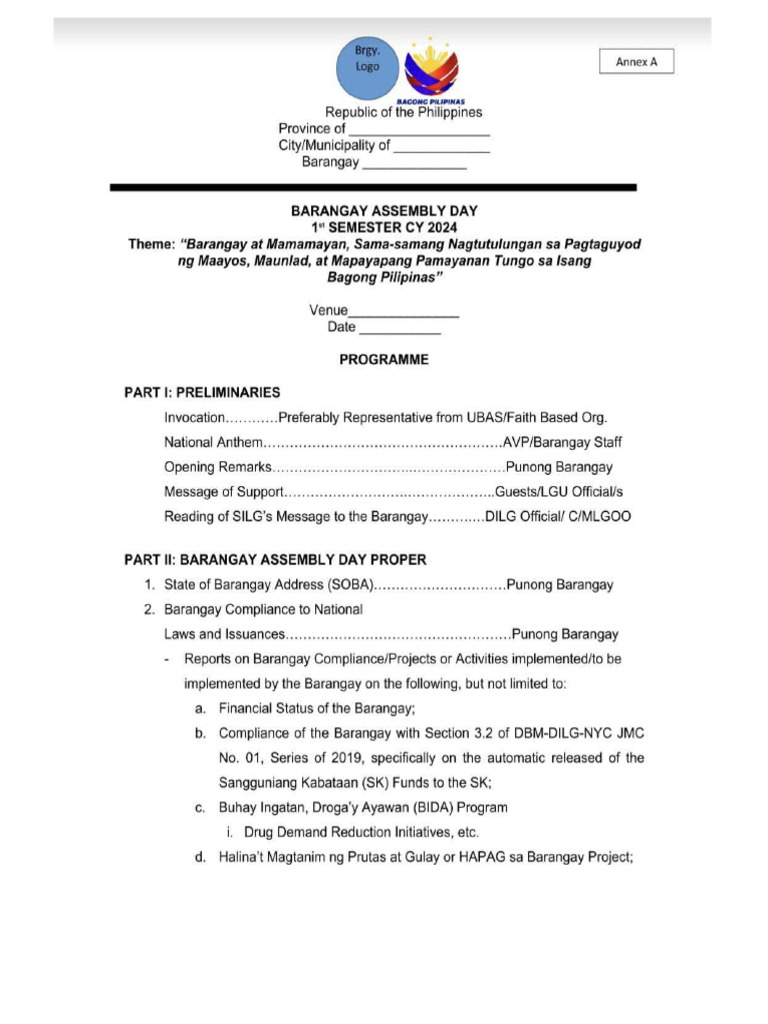 Barangay Assembly Program | PDF