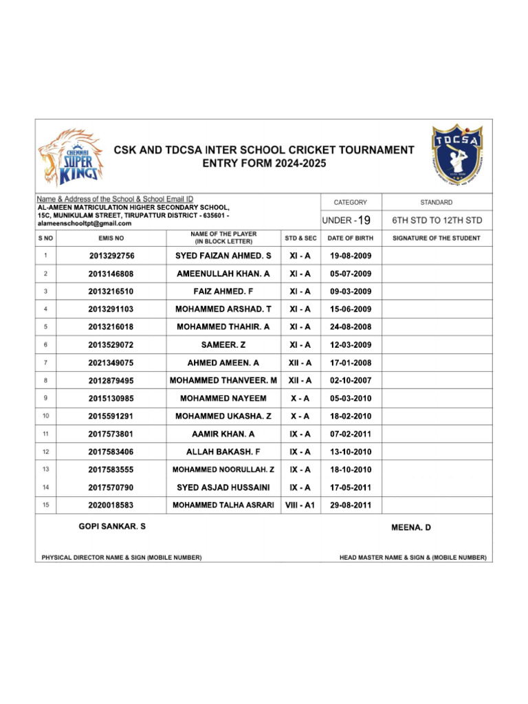 CSK - Tdcsa Tournament Name List | PDF