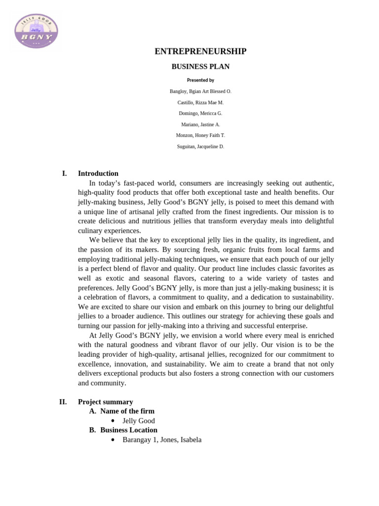 Business Plan Final Draft | PDF | Fruit Preserves | Expense