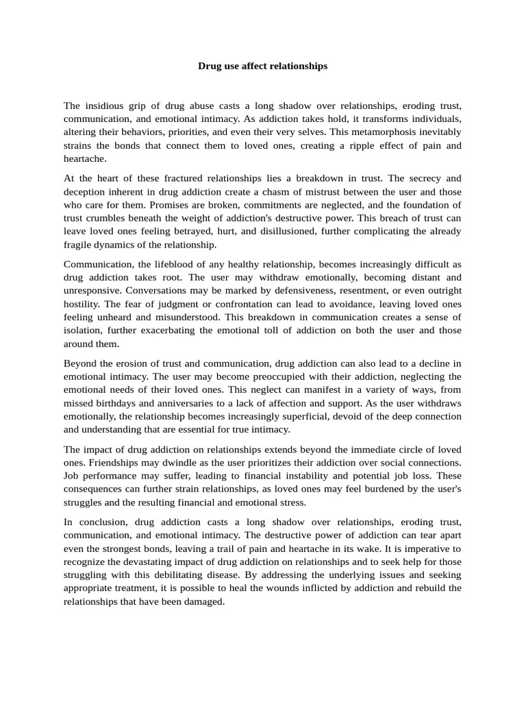 Drug Use Affect Relationships | PDF | Intimate Relationships | Pain