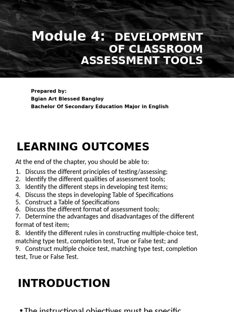 Development of Classroom Assessment Tools | PDF | Educational ...