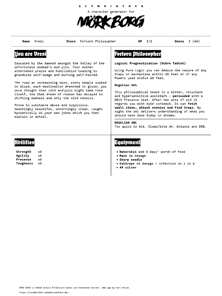 MörkBorg Character | PDF