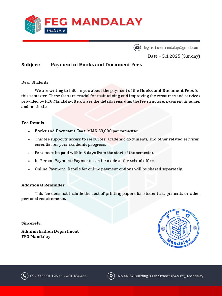 Payment of Books and Document Fees | PDF