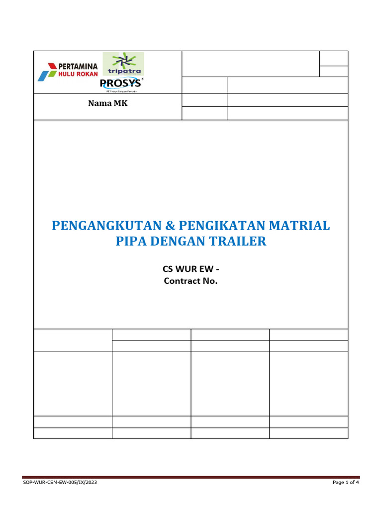 SOP Pengangkutan Dan Pengikatan Pipa Tubular | PDF