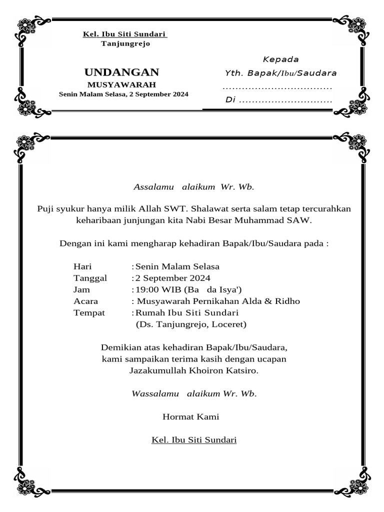 Undangan Musyawarah Pernikahan Alda & Ridho | PDF