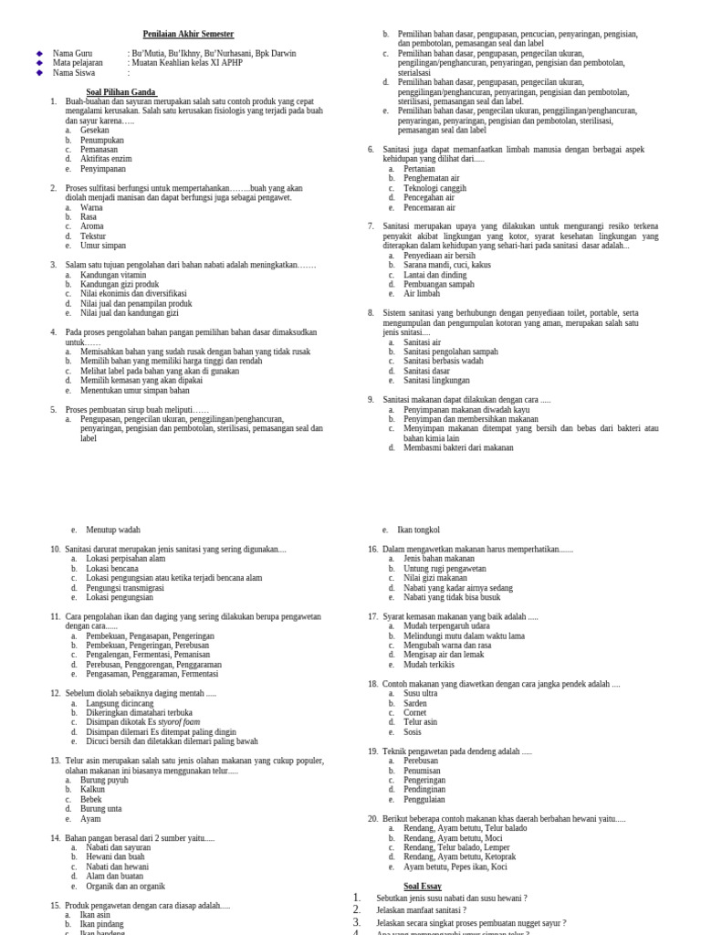Soal Muatan Keahlian Kls XI APHP | PDF