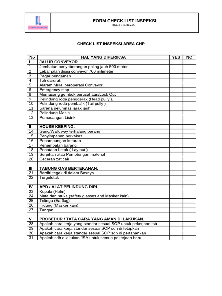 Form Inspeksi CHP | PDF