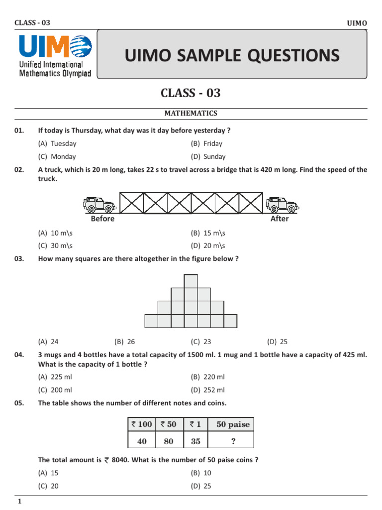 UIMO Sample-Paper Class-3 | PDF