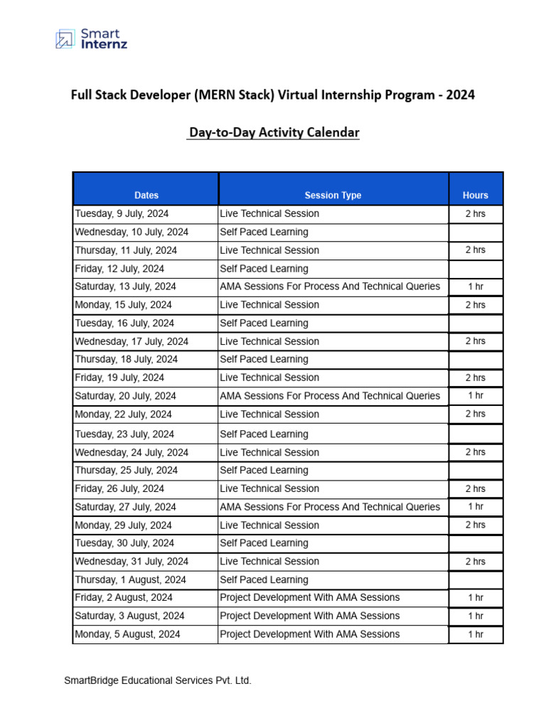 2024 MERN Stack Internship Schedule | PDF