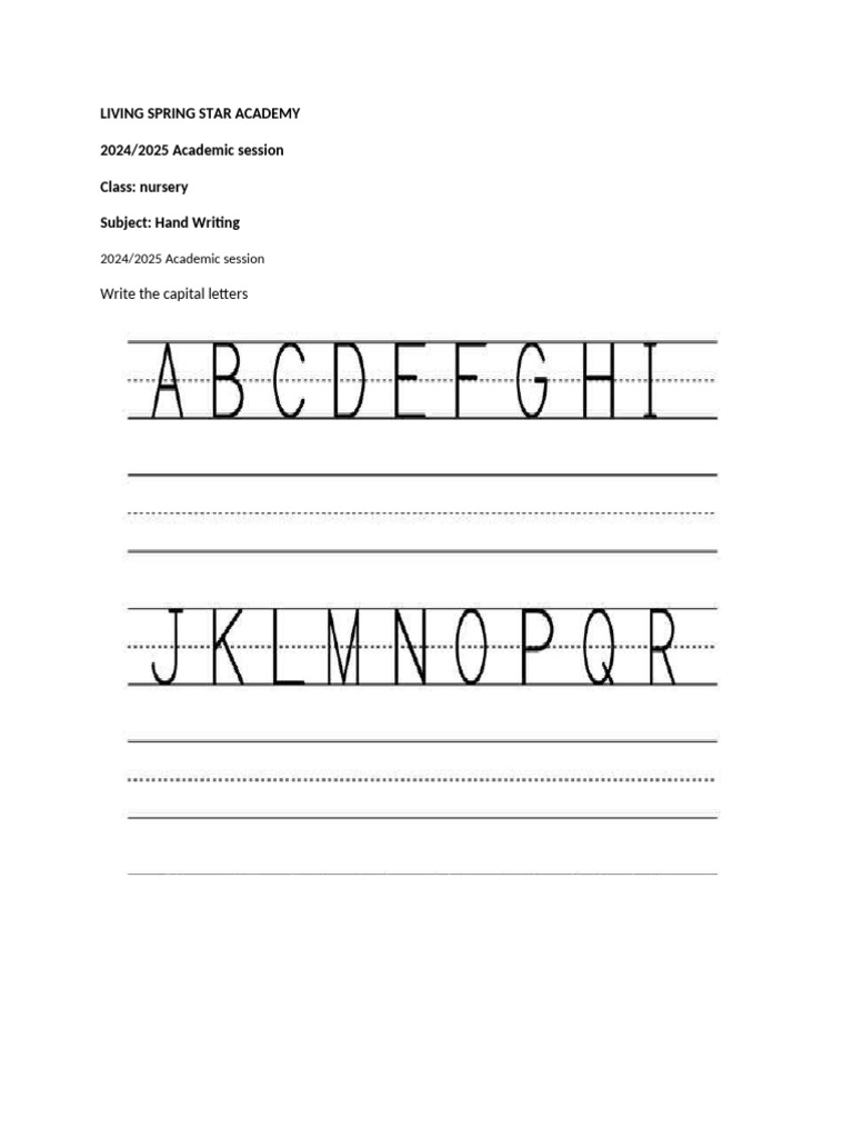 Handwriting Practice for Nursery Class | PDF