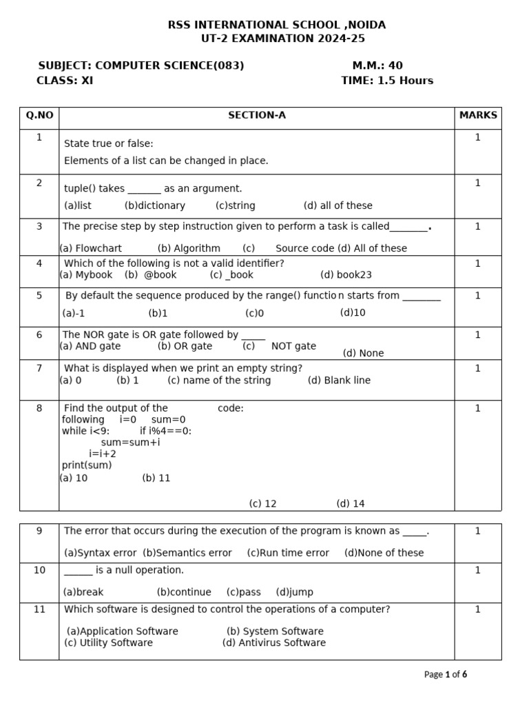 XI_CS_HYE_AHMD_QP_S1 (1) | PDF | Algorithms | Software Engineering