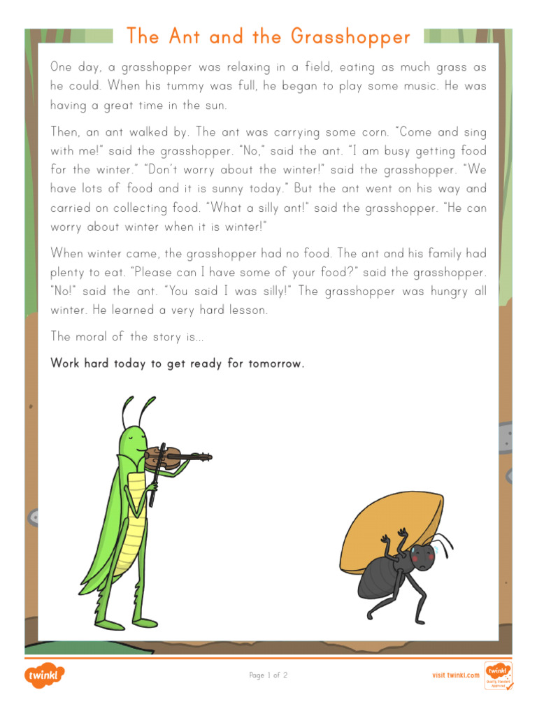 Ant and Grasshopper Story & Questions | PDF | Insects
