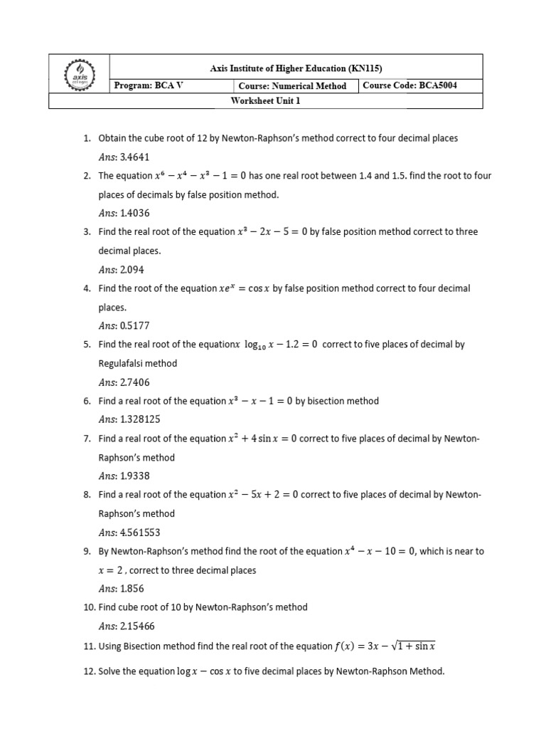 Numerical Methods for Root Finding | PDF