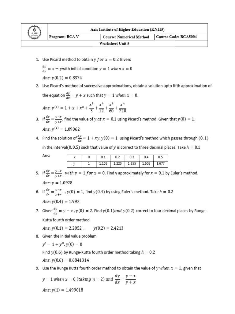 WORKSHEET BCA5004 NUMERICAL METHOD Unit 5 | PDF | Numerical Analysis ...